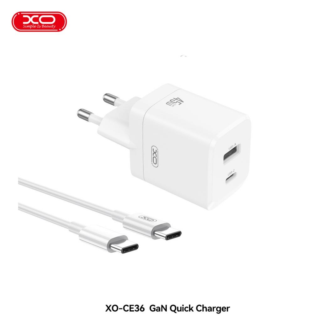 XO CE36 USB Punjač 45W PD + QC – USB-C I USB-A + Tip C Kabl
