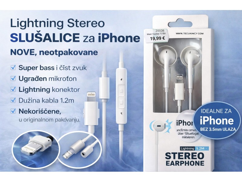lightning stereo slušalice za iPhone – NOVE, neotpakova