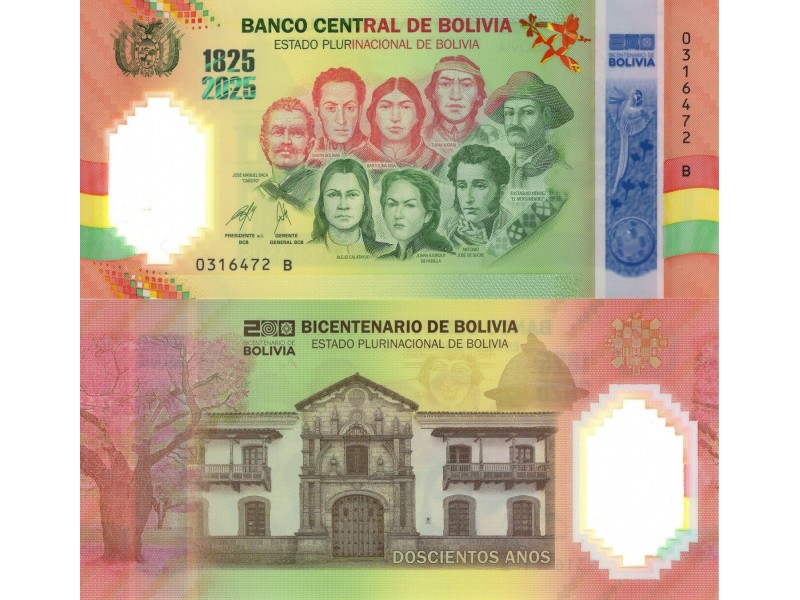 BOLIVIA 200 godina nezavisnosti 2025 UNC, Polymer