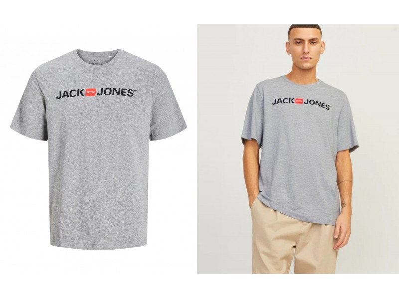 JACK & JONES Logo Majica – Sivi Melanž – Veličina M