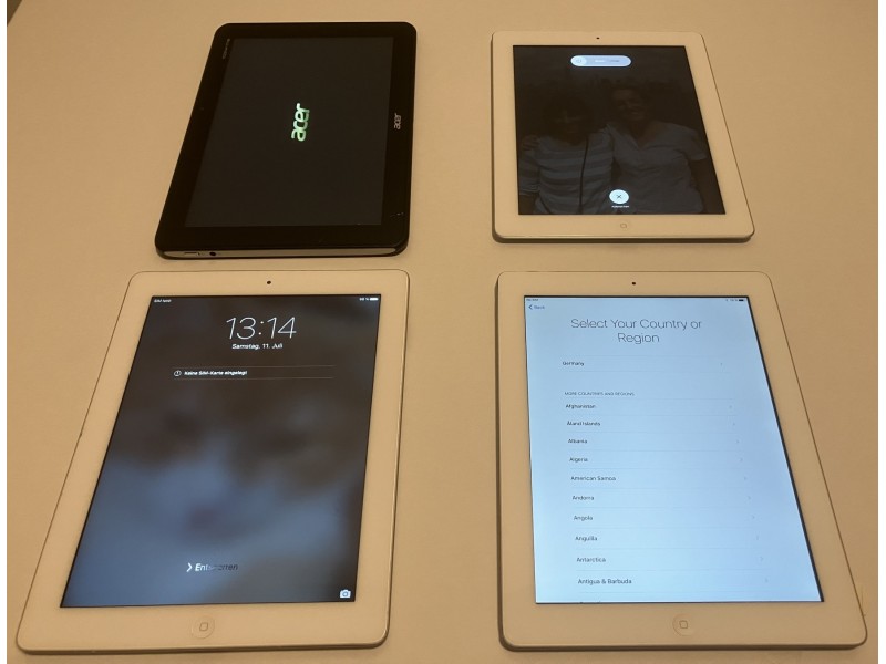 4 Tableta Komplet (LOT) 3 Apple Ipad + 1 Acer +3 Kabela