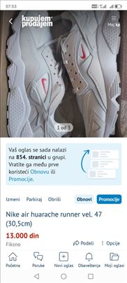 Nike air huarache runner vel. 47 (30,5cm)