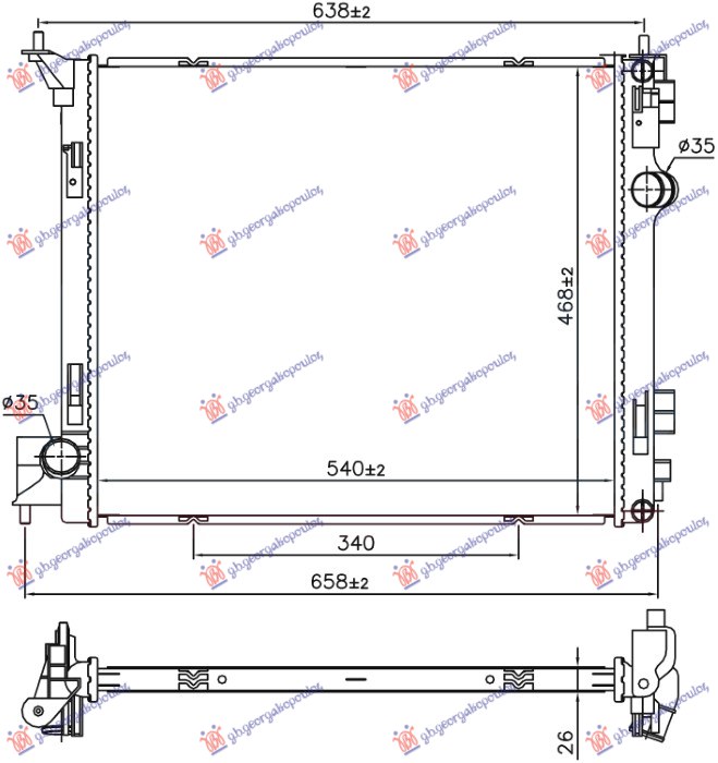 HLADNJAK MOTORA 1.6 DIG-TURBO BENZIN / 1.6 dCi DIZEL (540x468x26) (KOYO) NISSAN X-TRAIL (2017-2021) (OEM: 214104BE0A)