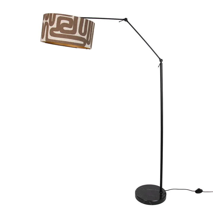 Podesiva crna podna lampa sa braon i bež prugastim abažurom 50cm - Editor