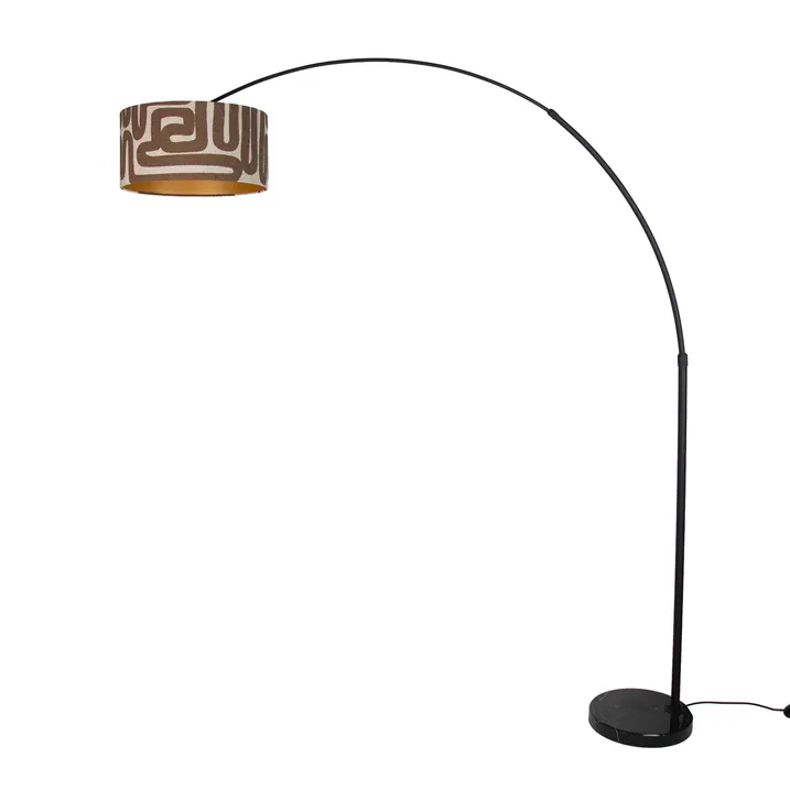 Podna lampa crna sa braon i bež prugastim abažurom 50cm - XXL