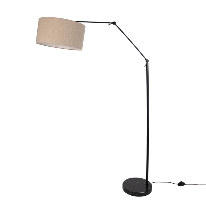 Podesiva crna podna lampa sa bež abažurom od plišanog materijala 50 cm - Editor