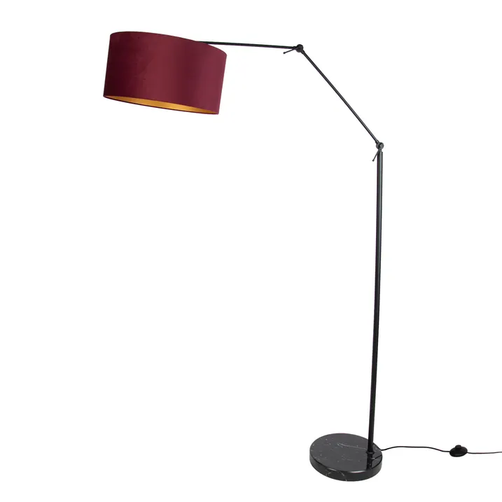Podesiva podna lampa crna sa crvenim abažurom i zlatnom unutrašnjošću 50cm - Editor