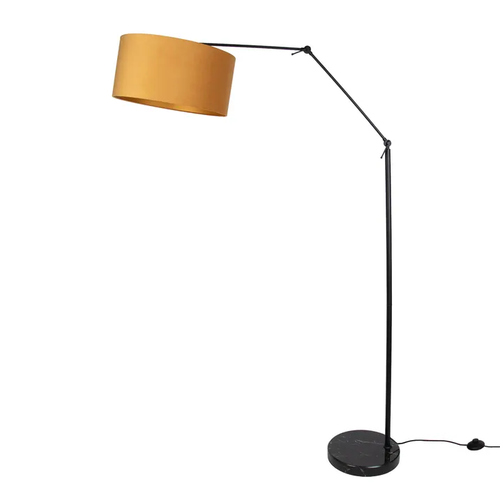Podesiva podna lampa crna sa žutim abažurom i zlatnom unutrašnjosti 50cm - Editor