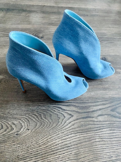 Gianvito Rossi Blue Denim Vamp Peep Toe Booties