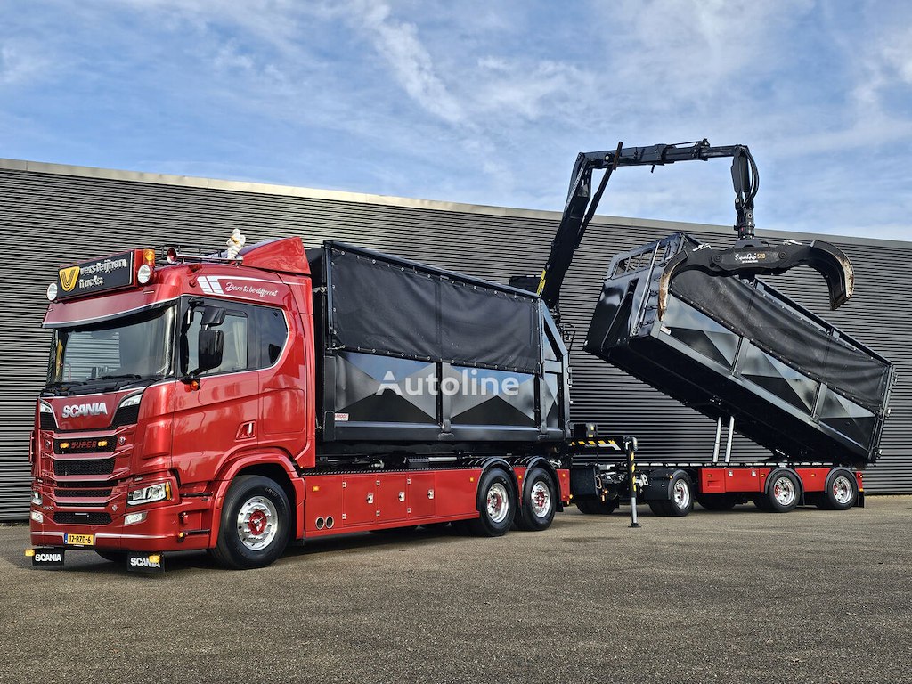 Scania R530 6x2 PALFINGER HAAK + EPSILON KRAAN + FLOOR AANHANGER kamion za prevoz metalnog otpada + prikolica kiper