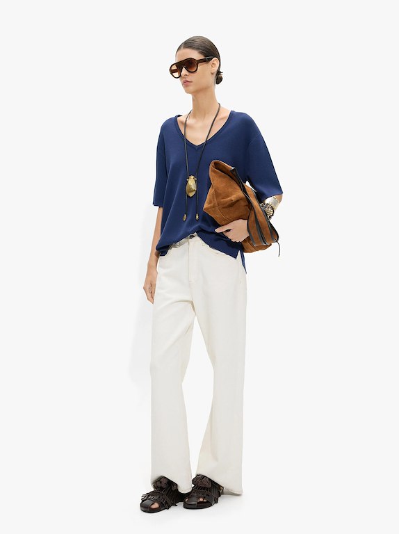SHORT-SLEEVE KNIT SWEATER