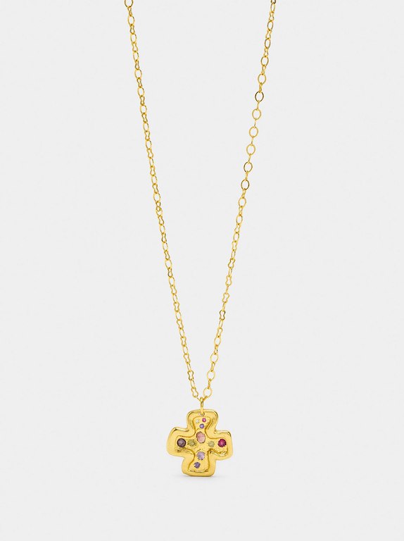 NECKLACE PENDANT CROSS WITH STONES - 18K GOLD PLATED