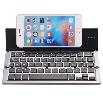608 TRI-FOLD WIRELESS KEYBOARD WITH DUAL CHANNEL SWITCHING AND STAND - GREY