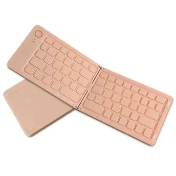 B023 68-KEY MAGNETIC FOLDING WIRELESS KEYBOARD WITH PHONE STAND - QWERTY - PINK