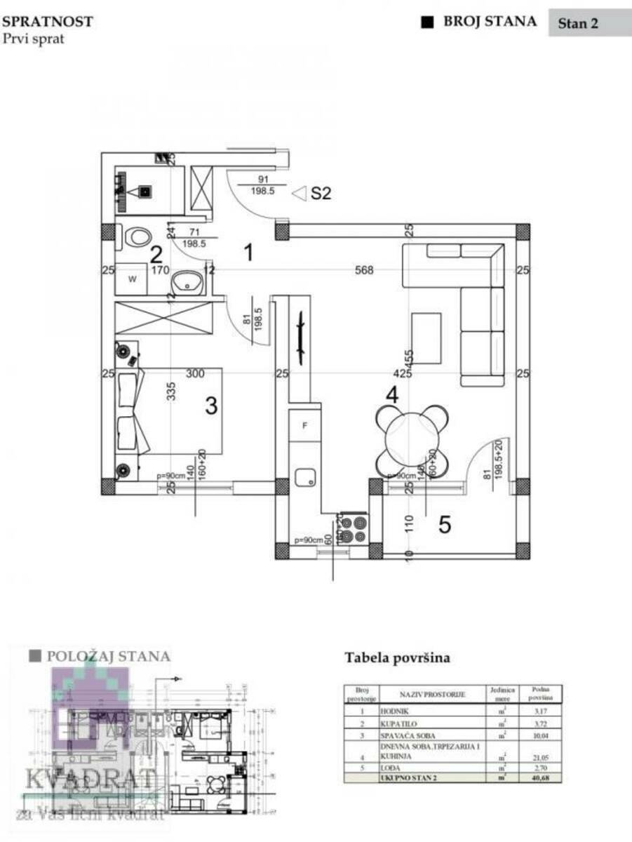 STANOVI U NOVOGRADNJI 40.68m², I sprat – Novi Sad - 85.428€