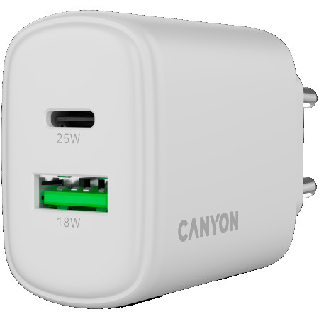 CANYON charger OnCharge 250 25W 1xPD 1xQC EU White CNE-CHA250-21