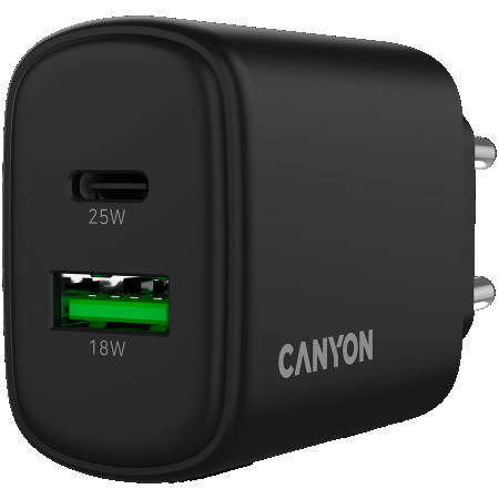 CANYON charger OnCharge 250 25W 1xPD 1xQC EU Black CNE-CHA250-31