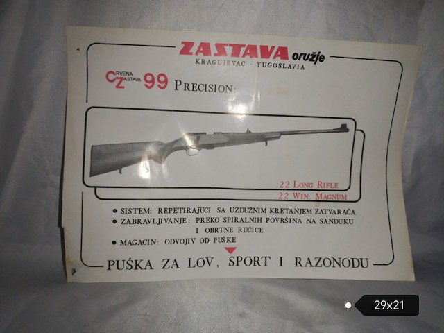 Stara Reklama Kragujevac Cz 99 Precision Puska za Lov