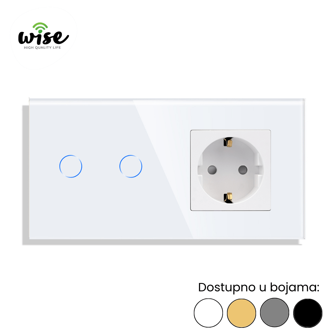 Wise modularni set standardni prekidač
2t + utičnica stakleni panel