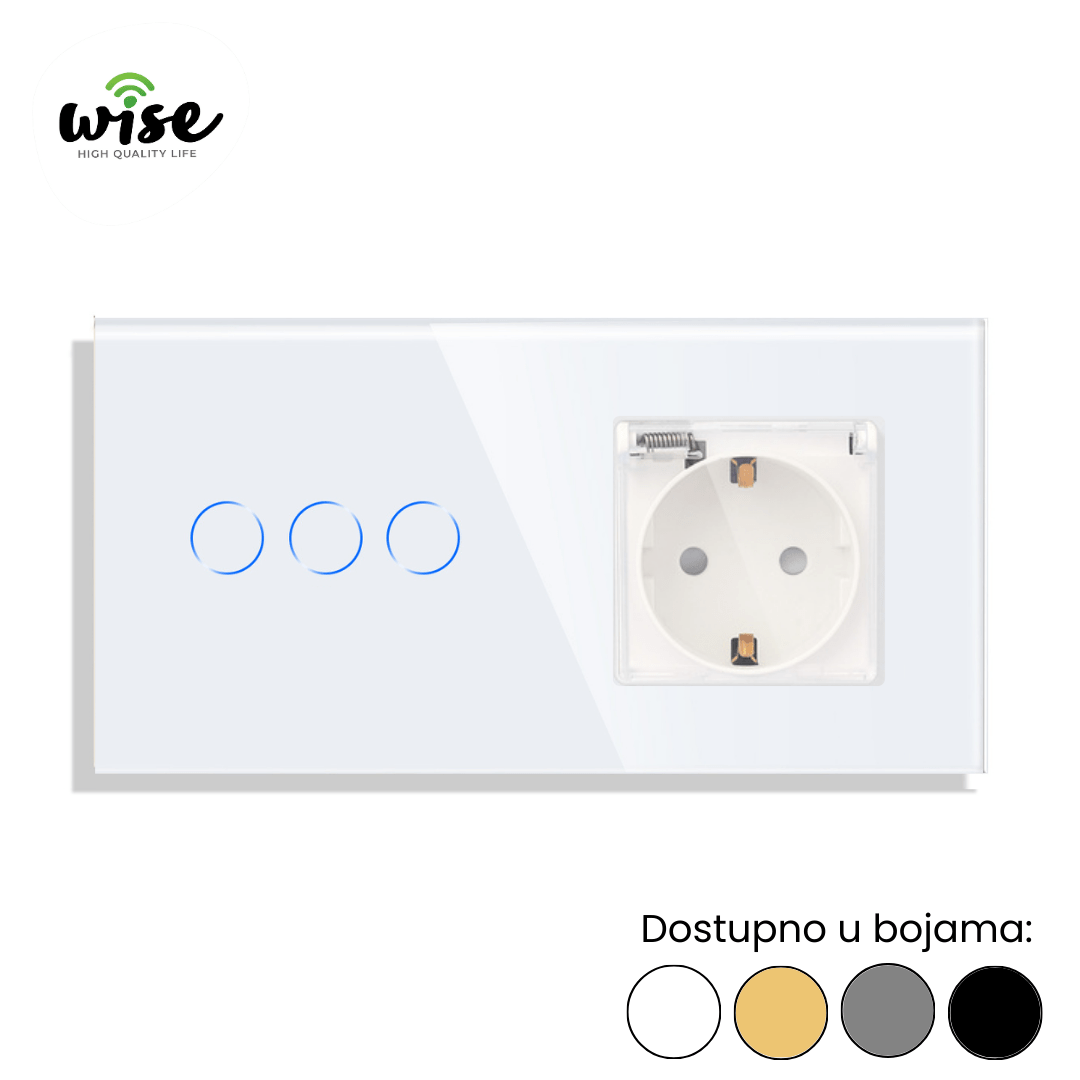 Wise modularni set standardni prekidač
3t + utičnica sa polopcem stakleni panel