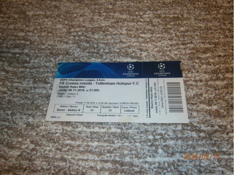 Crvena zvezda/Tottenham Hotspur - Ulaznica