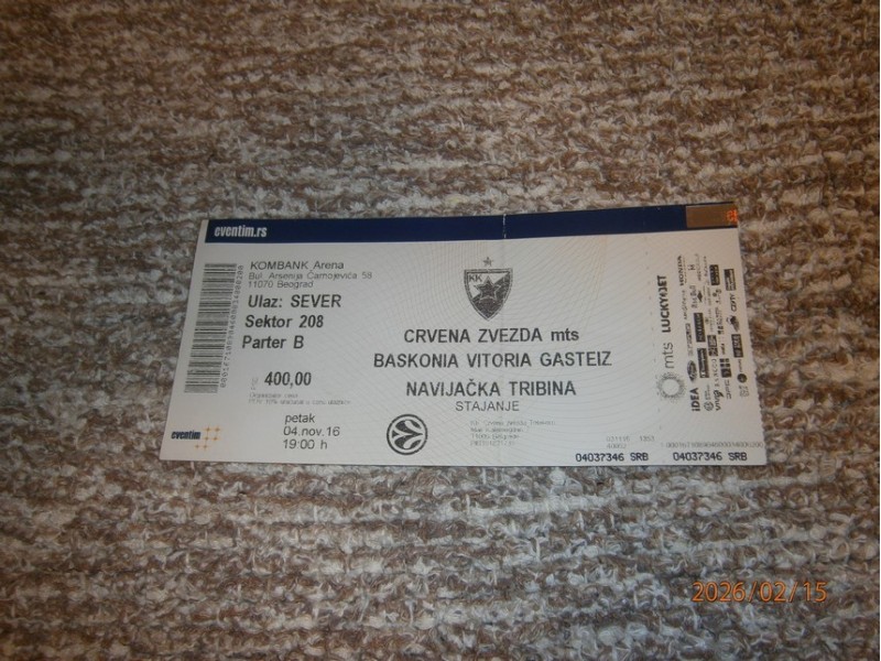 KK Crvena zvezda/Baskonia - Ulaznica