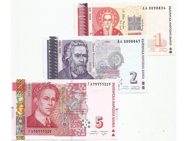 BUGARSKA 1 - 2 - 5 leva 1999/2020 UNC