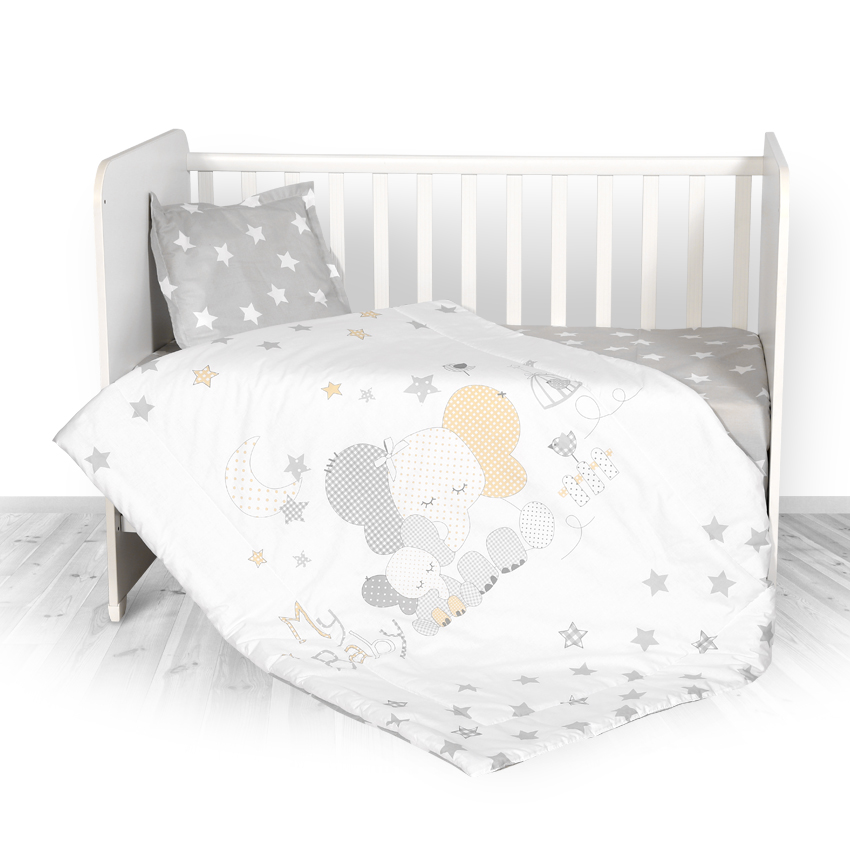 LORELLI POSTELJINA ZA BEBE SET 4 DELA - GREY ELEPHANT STARS