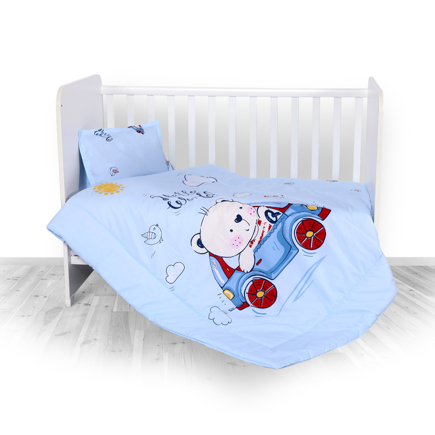LORELLI POSTELJINA ZA BEBE SET 4 DELA - BEAR & CAR BLUE