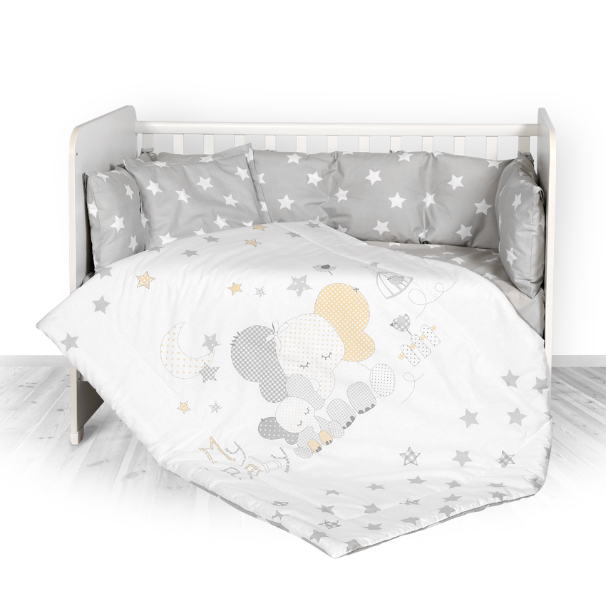LORELLI POSTELJINA ZA BEBE SET LILY - GREY ELEPHANT STARS