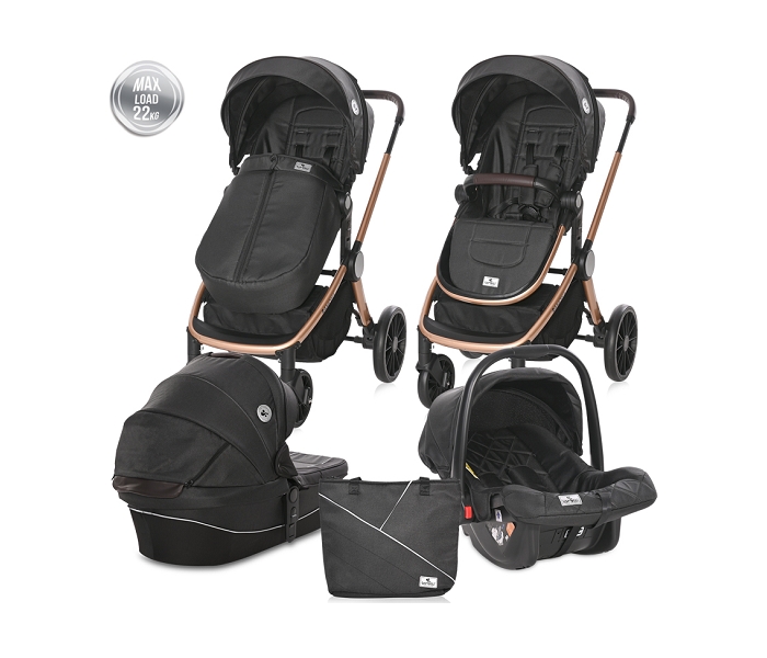 LORELLI KOLICA ZA BEBE RAMONA LUXE BLACK 3u1 (korpa+sportsko sediste+auto sediste ) (2022)