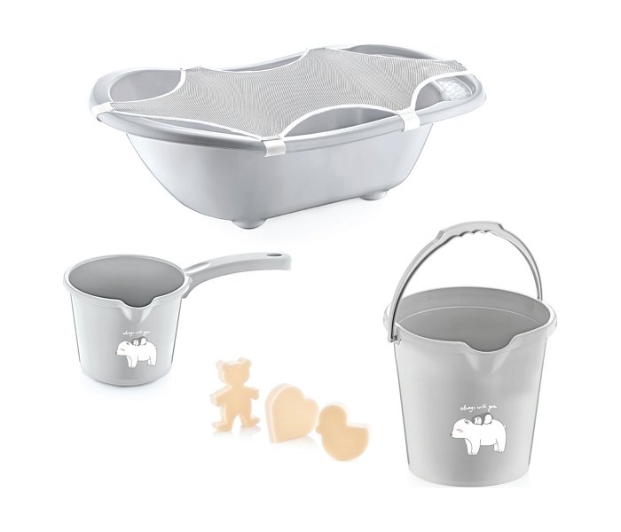 BABYJEM SET ZA KUPANJE 5 DELOVA GREY (kadica, podloga, sundjer, bokal, kofica)