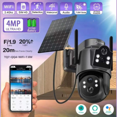 CAM-IP4MP-TQ7 GMB KAMERA 4MP(2MP+2MP) H.265 EU SOLAR CAMERA, 2 INCH, ICSEE APP, 2.8MM, IP66