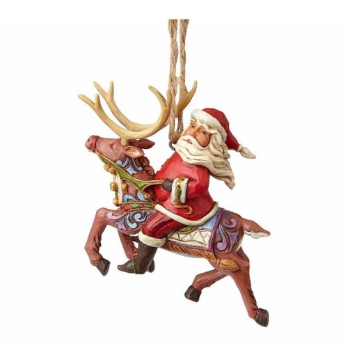 SANTA RIDING REINDEER HANGING ORNAMENT FIGURE
