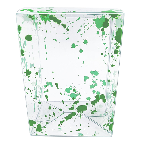 CLEAR GREEN SPLATTER 4'' POP PROTECTOR WITH FILM ON IT WITH SOFT CREASE LINE AND AUTOMATIC BOT LOCK