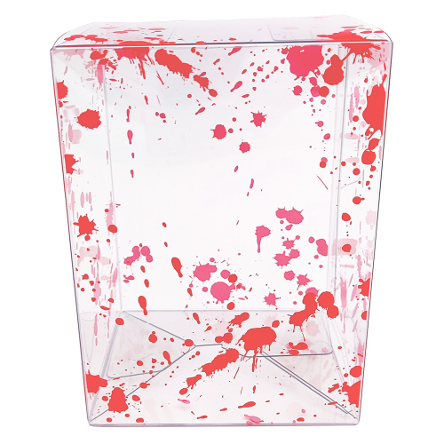 CLEAR RED SPLATTER 4'' POP PROTECTOR WITH FILM ON IT WITH SOFT CREASE LINE AND AUTOMATIC BOT LOCK