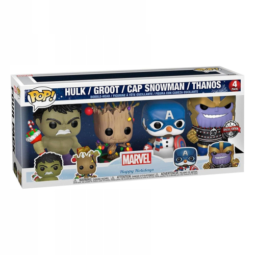 FUNKO POP! MARVEL: HOLIDAY BOBBLE HEAD HULK / GROOT / CAP SNOWMAN / THANOS 4PK