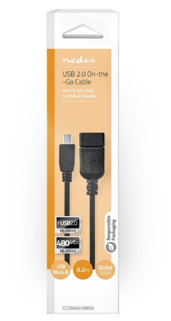 CCGB60315BK02 USB Adapter 2.0, Mini 5-Pin muski na USB-A zenski, 480 Mbps, OTG, 0.20m, Black