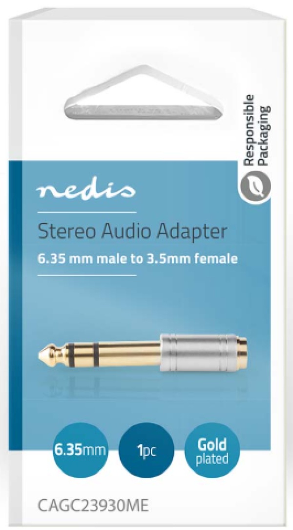 CAGC23930ME Stereo Audio Adapter, 6.35 mm Muski, 3.5 mm Zenski, Gold Plated, Metal, Siva