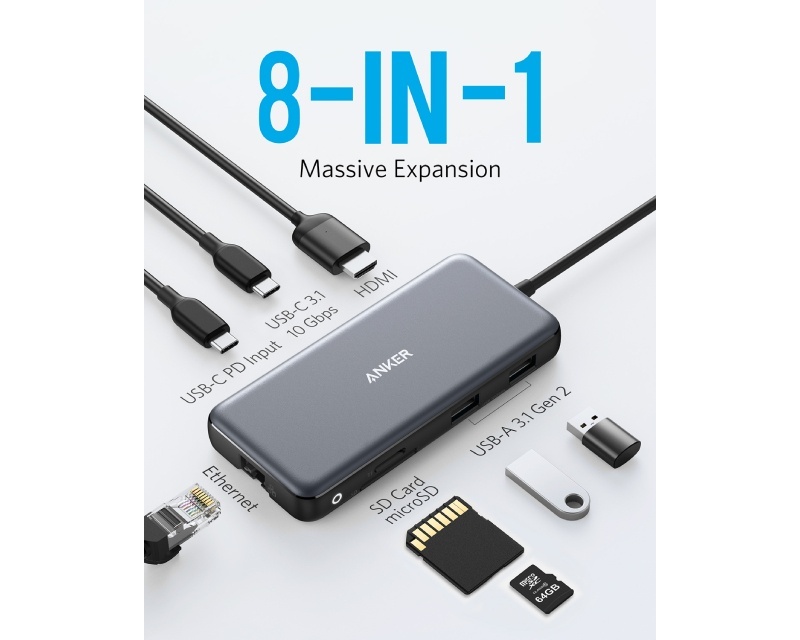 ANKER USB-C Data Hub 8u1 10Gbps crni