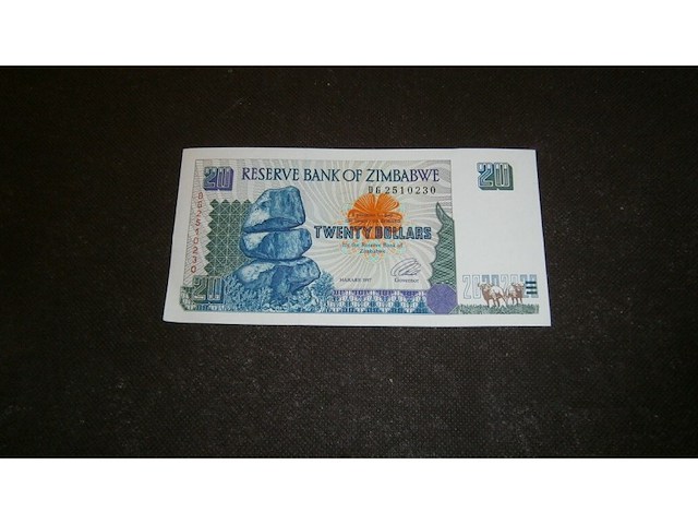 ZIMBABWE 20 DOLLARS 1997 XF+