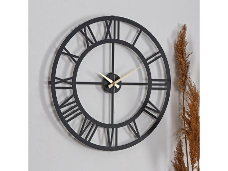WALLXPERT Dekorativni metalni zidni sat Roman Numeral Black