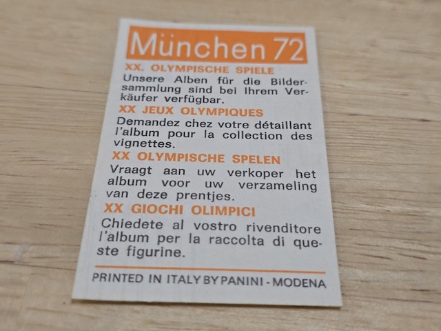 Sličica broj 103 München 72 Panini XX Olimpic Games