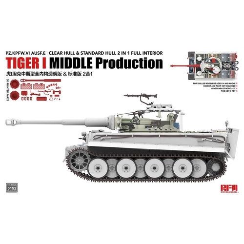 NEW! Rye Field Model RM-5152 Tiger I Mid. Production with Interior (Clear Parts) 2-in-1