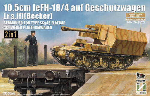 Zimi Model 35077 German WWII 10.5 cm leFH 18/4 auf G.W. Lrs(f) w/SSy45 flatcar