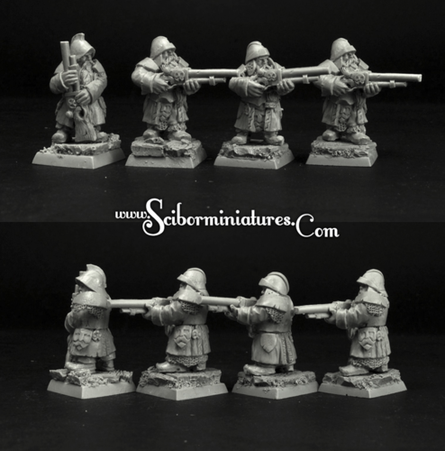 Scibor Monstrous Miniatures 28FM0322 Dwarves Gunners Standing 4 Miniatures 4