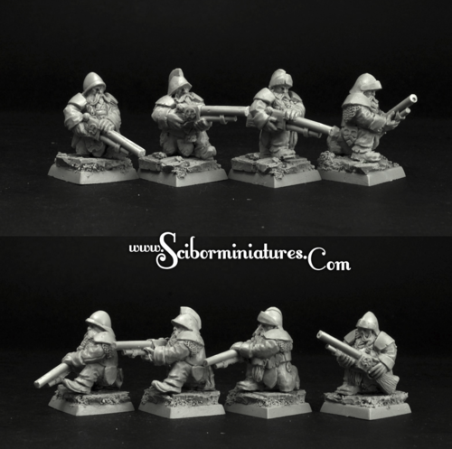 Scibor Monstrous Miniatures 28FM0321 Dwarves Gunners Kneeling 4 Miniatures 4