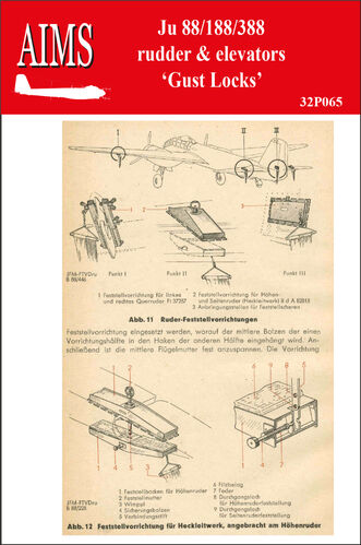 NEW! Aims 32P065 Junkers Ju-88 / Ju-188 / Ju-388 - Rudder and Elevators Gust Locks (for Revell Ju-88 A-1 / A-4 Kits + AIMS Conversions)