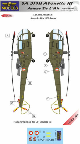 NEW! LF Models C72289 Aerospatiale SA 319 B Alouette III - Armee De L´Air service