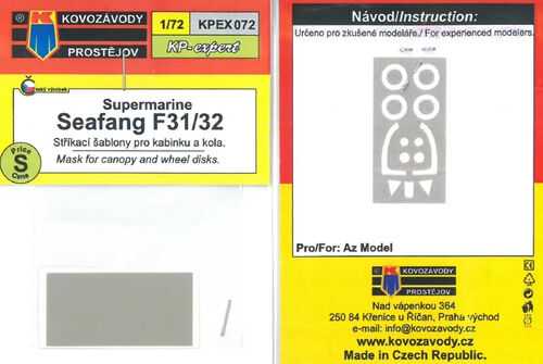 NEW! Kovozavody Prostejov KPEX072 Supermarine Seafang F31 / 32 - Mask for Canopy and Wheel Discs (for AZ Model Kits)